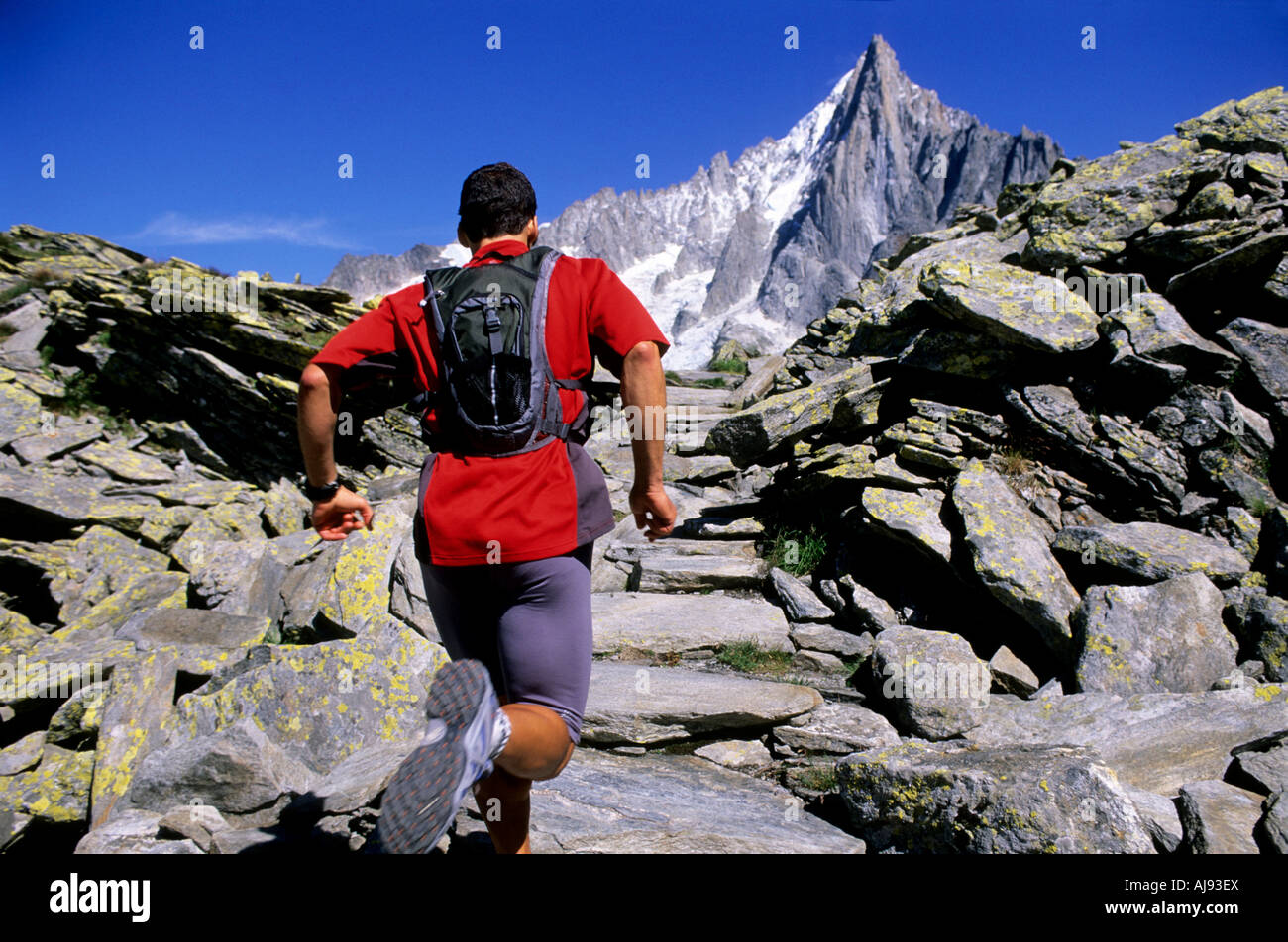 Man running in Chamonix, France Stock Photo - Alamy