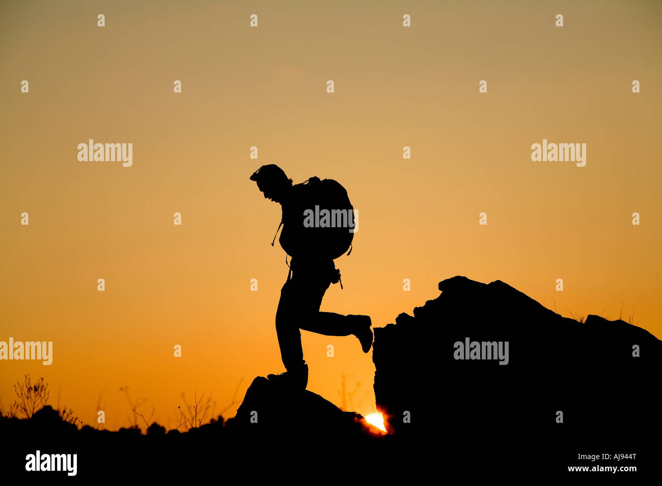 Man hikes in California foothills Stock Photo - Alamy