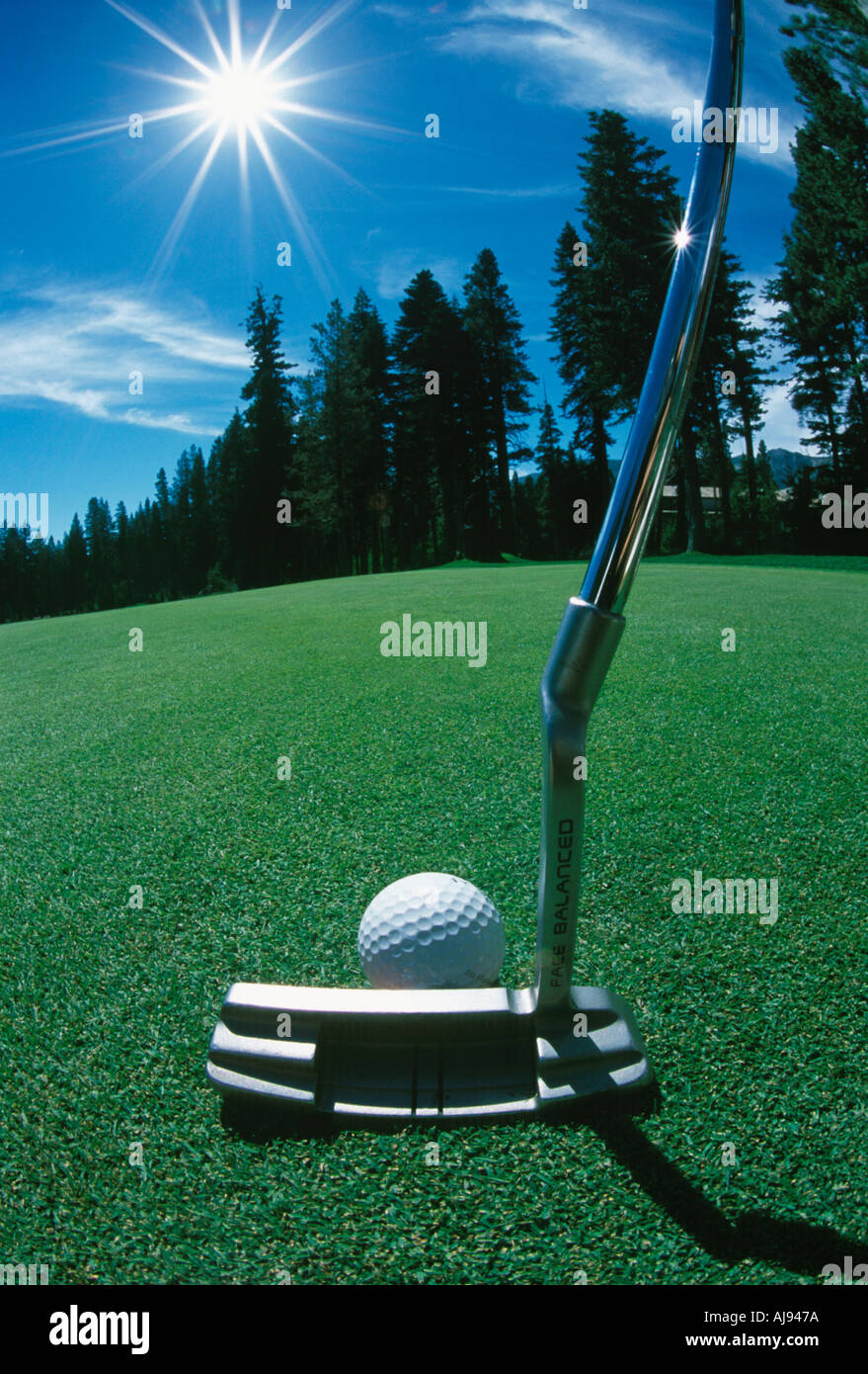 Detail of a golf ball and putter Stock Photo - Alamy