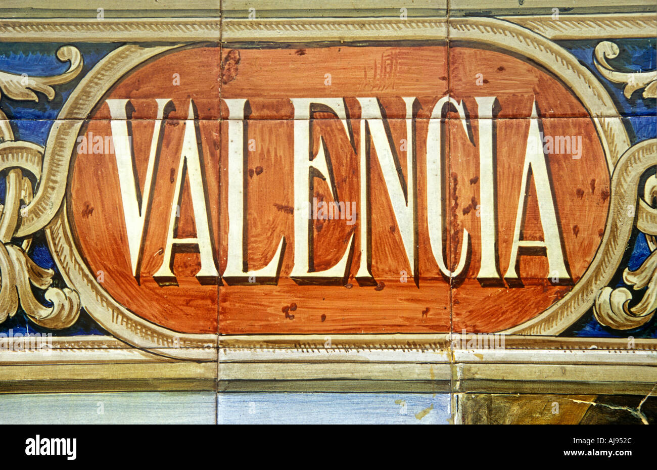 Valencia sign Plaza de Espana benches Seville Andalucia Spain Stock ...