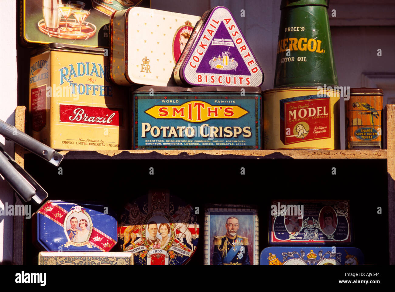 Tin boxes in a market stall Stock Photo - Alamy