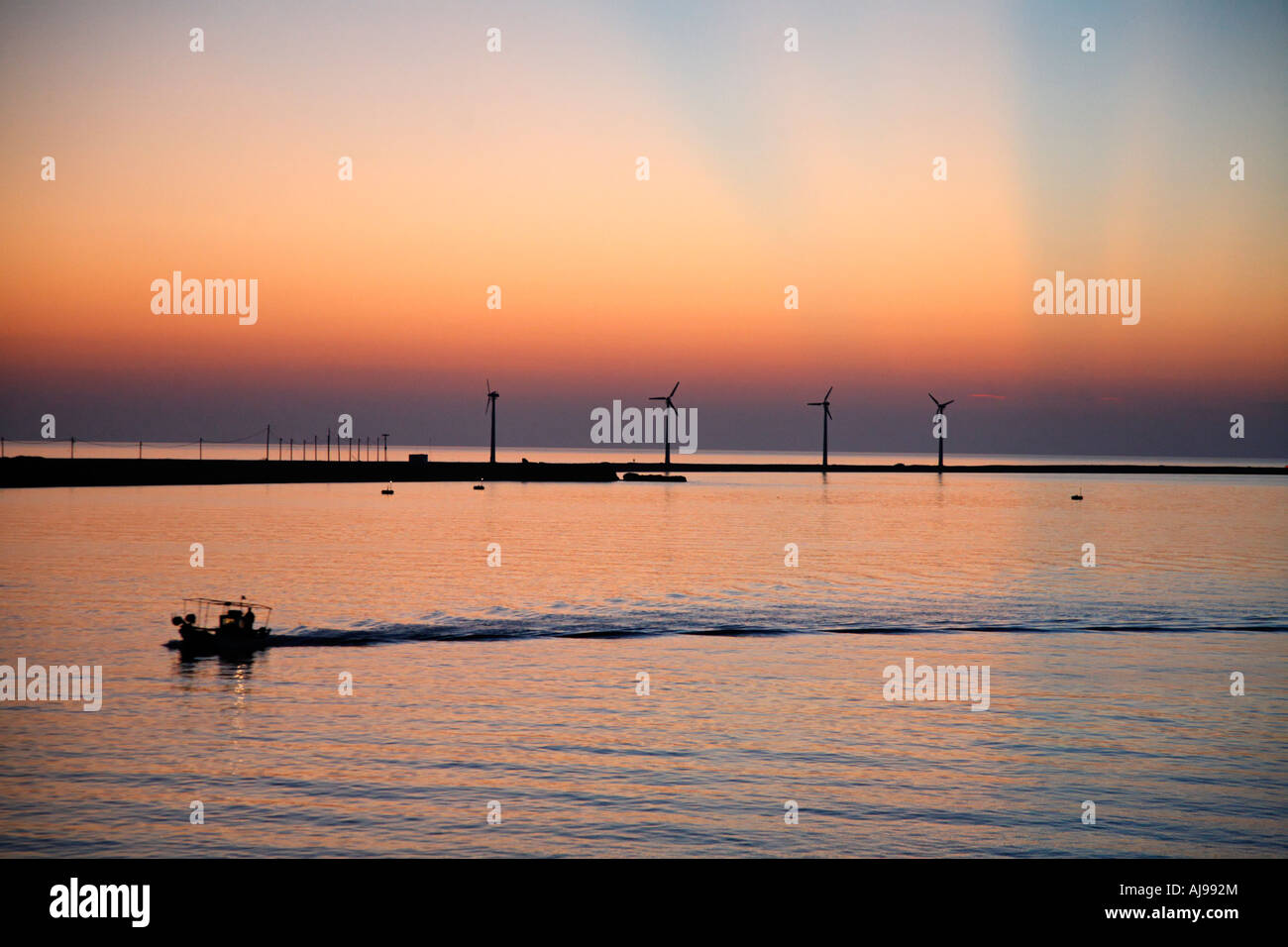 The main Harbour at sunset Kamariotissa Port Samothraki Greek Islands ...