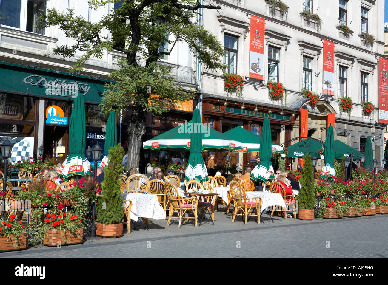 Poland Krakow Cracow Main Square Restaurants Cafe Stock Photo - Alamy