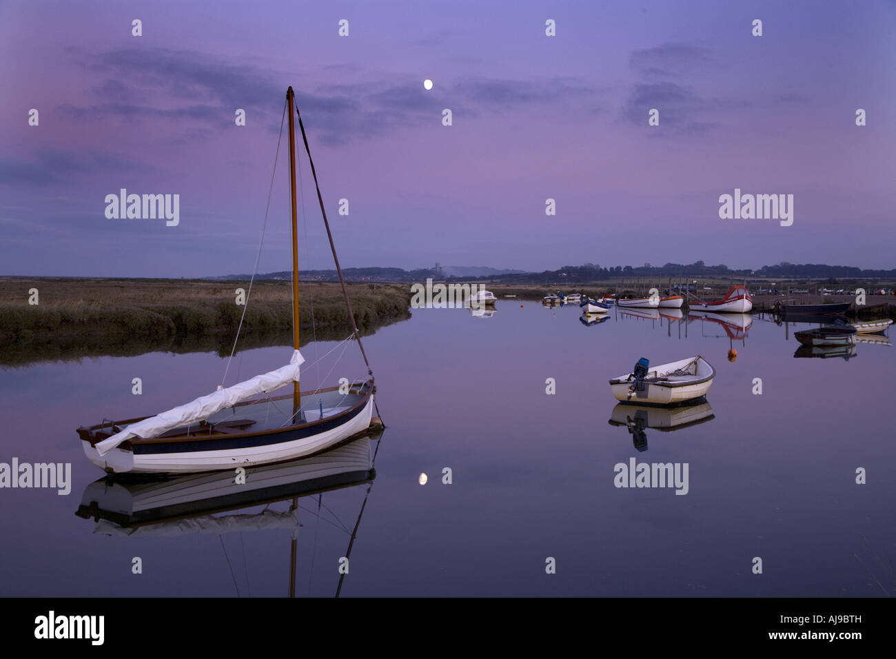 Rising Moon Morston Quay Norfolk Autumn Stock Photo - Alamy