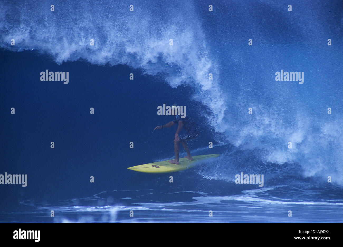 Surfer rides the Pipeline wave on the north shore of Oahu Hawaii Stock ...