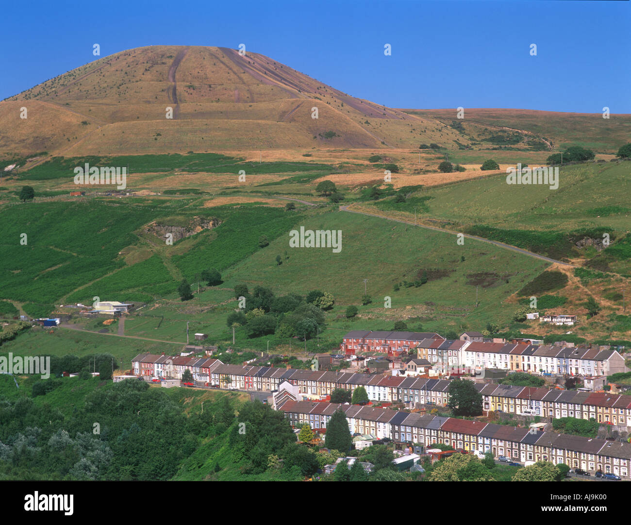 Stanleytown and Old Coal Waste Tip Rhondda Fach South Wales Stock Photo ...