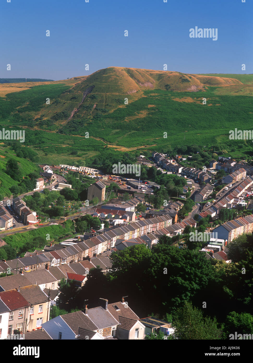 Pontygwaith and Old Coal Waste Tip Rhondda Fach South Wales Stock Photo ...