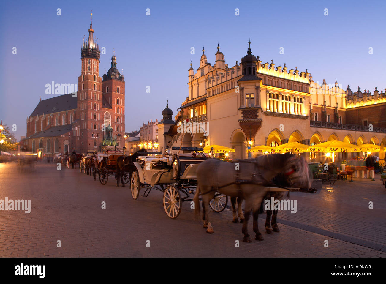 Poland Krakow Cracow Night Twilight Main Square Cloth Hall Horse ...