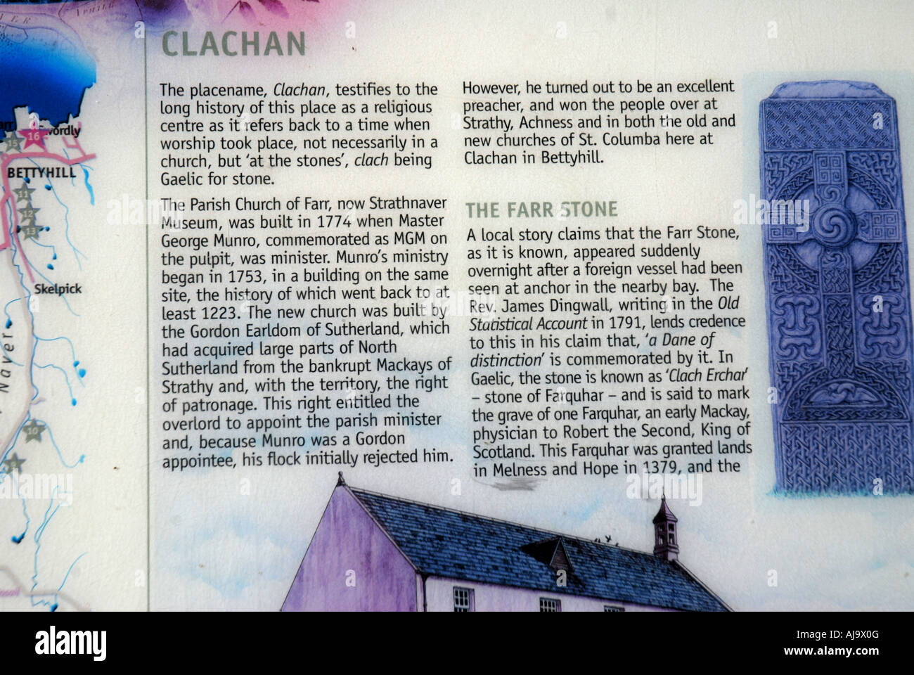 Clachan name and Farr stone interpretive plate Bettyhill north coast ...