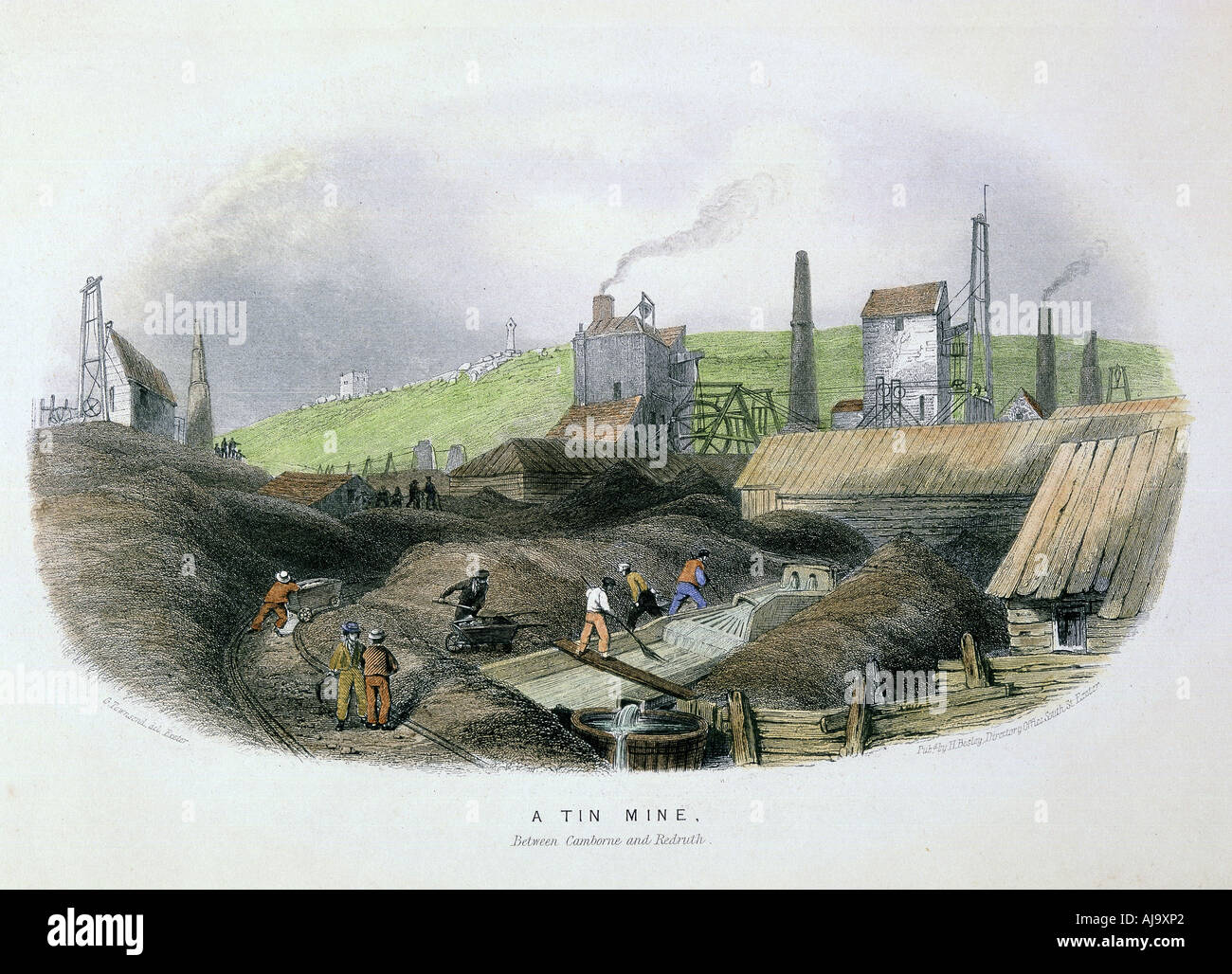 Tin mine between Camborne and Redruth, Cornwall, c1860. Artist: Unknown ...