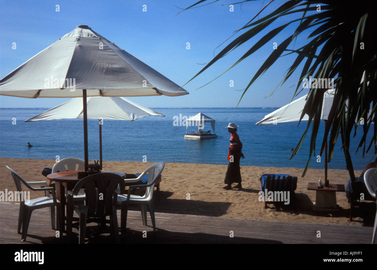 Beach front tables in the Puri Santrian hotel Sanur Bali INDONESIA ...