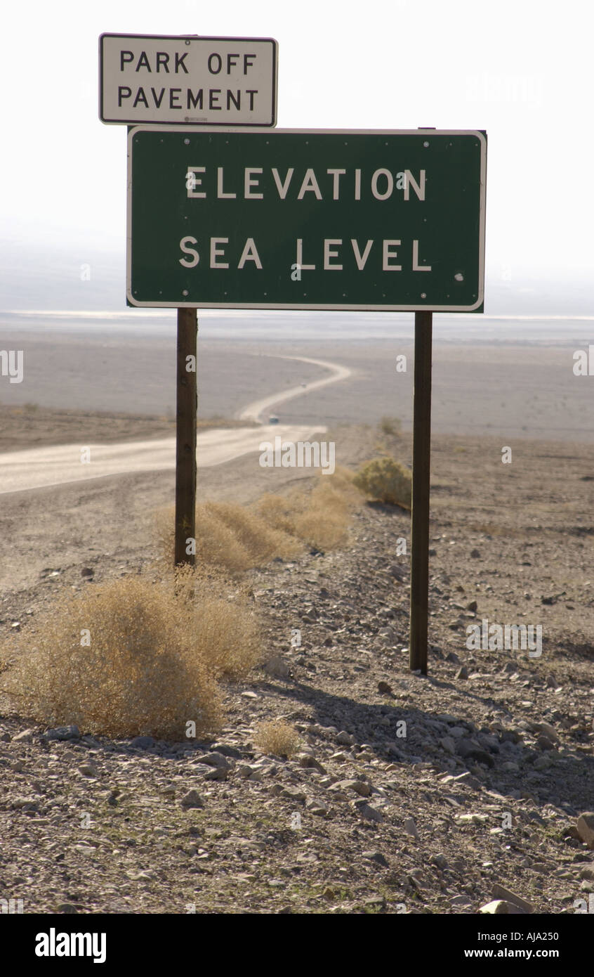 Elevation Sea Level sign in Death Valley National Park desert ...