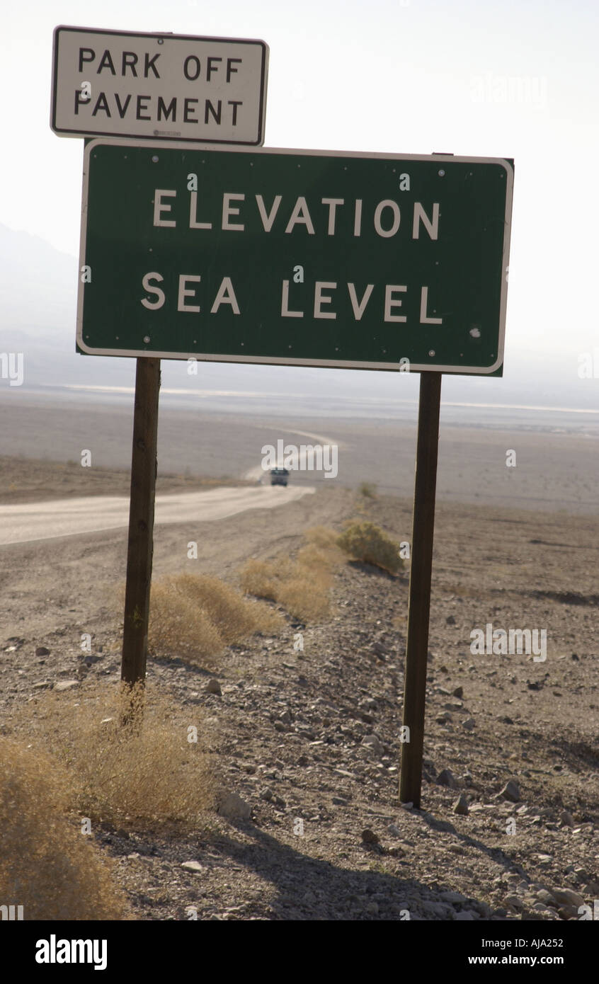 Elevation Sea Level sign in Death Valley National Park desert ...