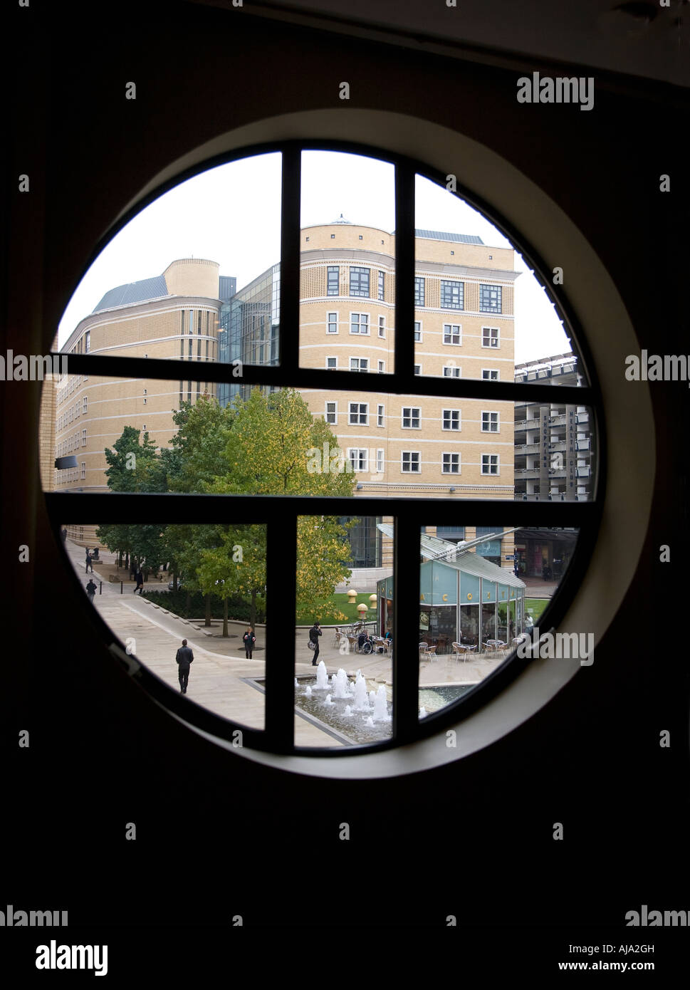 A view of Brindleyplace Birmingham through an office window Stock Photo ...