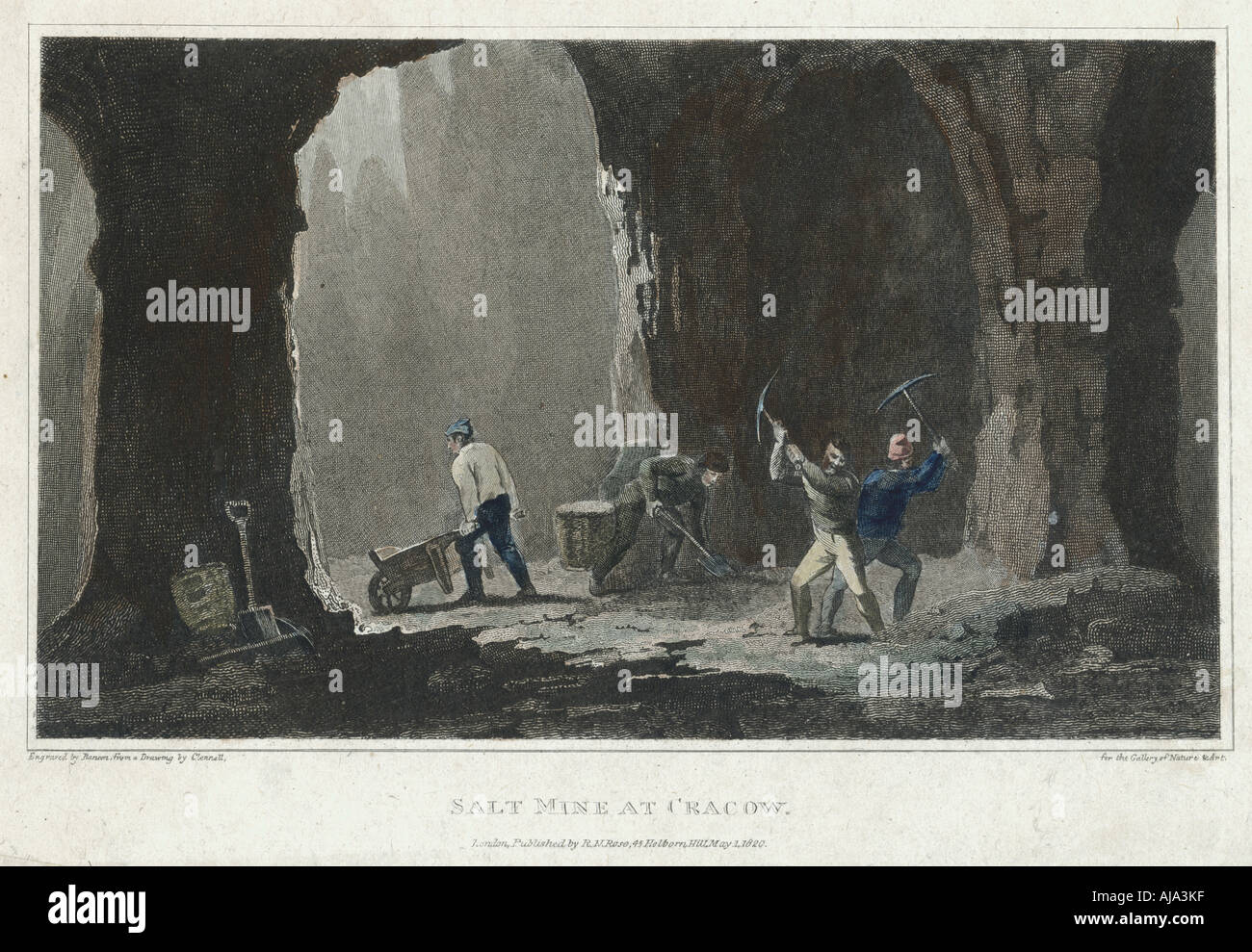Rock Salt: Miners at work in salt mine near Cracow, Poland, c1820 ...