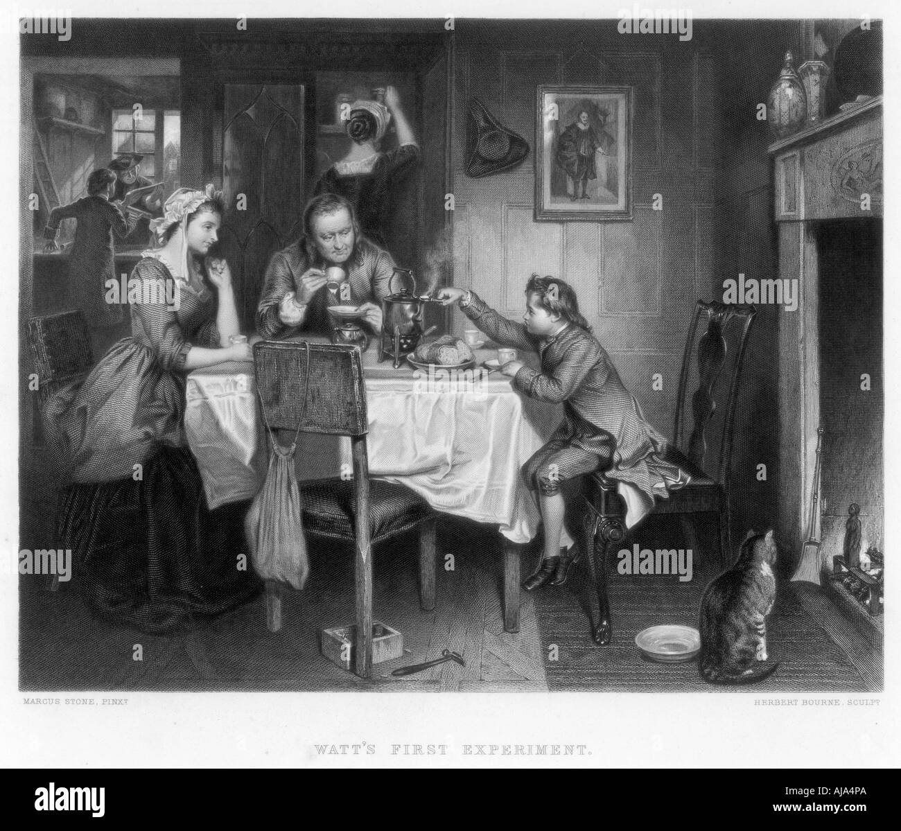 'Watt's First Experiment', 18th century, (c1870). Artist: Herbert ...