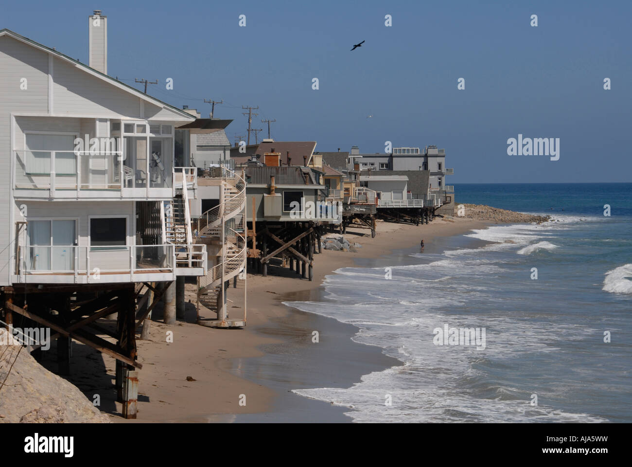 Beach Front Homes Along Pacific Coast Highway In Malibu California