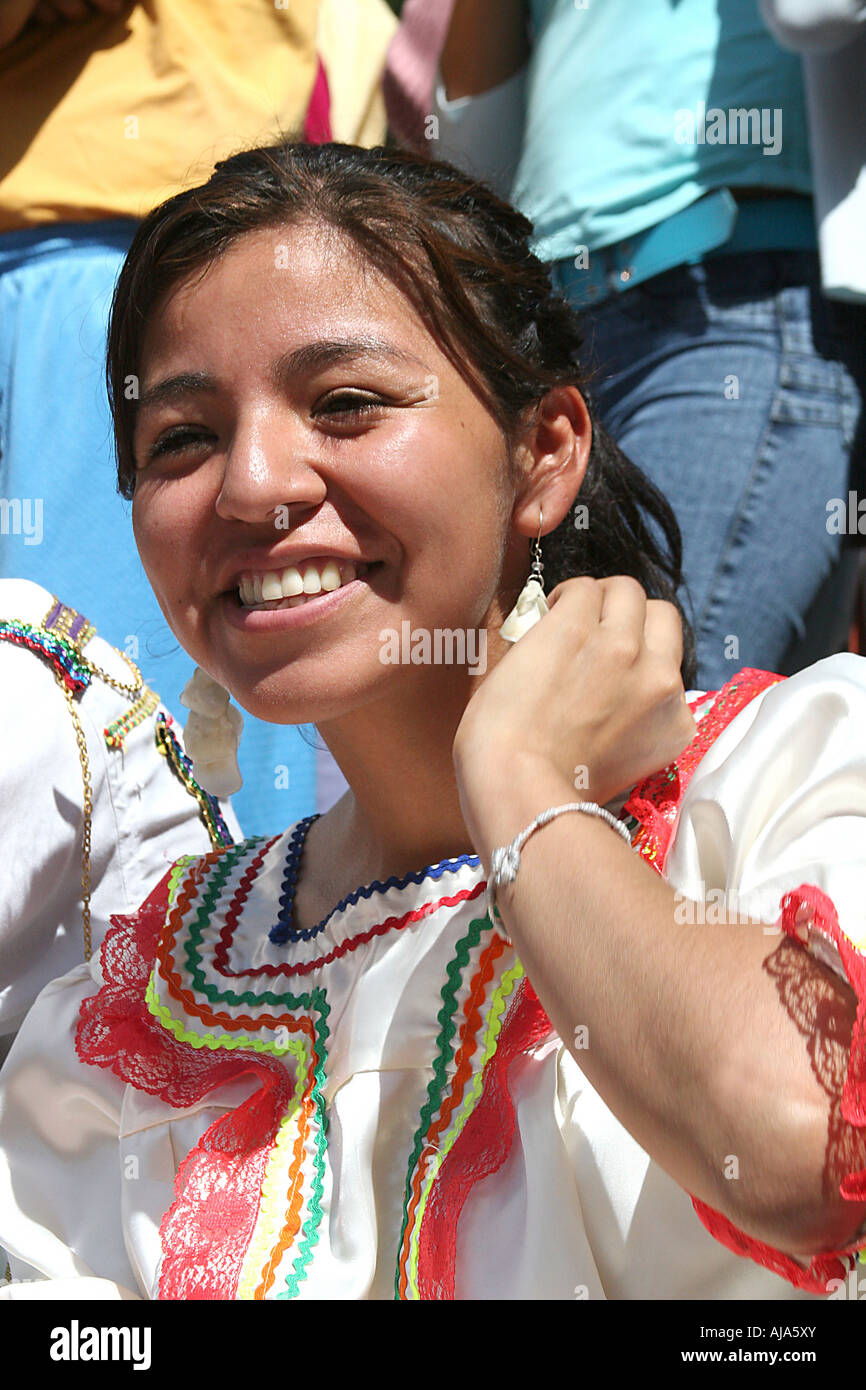 A young student girl with traditional Chaco Clothes during the carnival ...