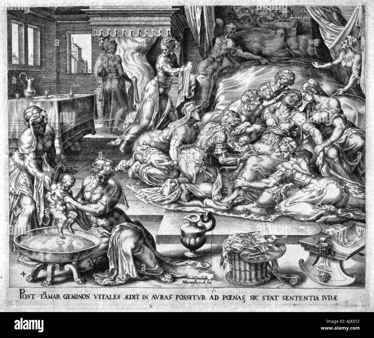 Tamar giving birth to Pharez and Sarah, 16th century. Artist: Unknown ...