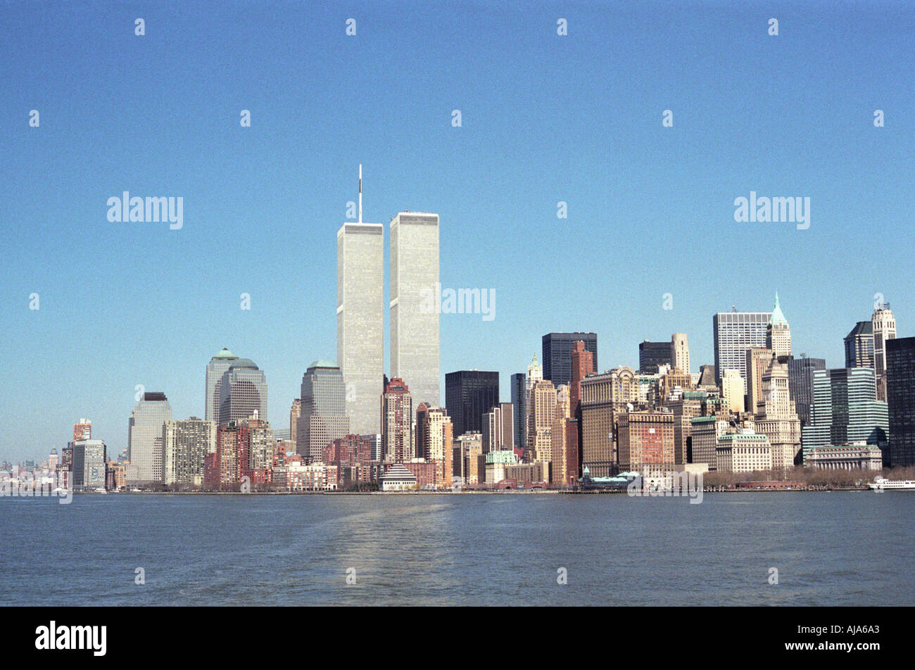 A pre September 11 2001 view of South Manhattan New York City from the ...