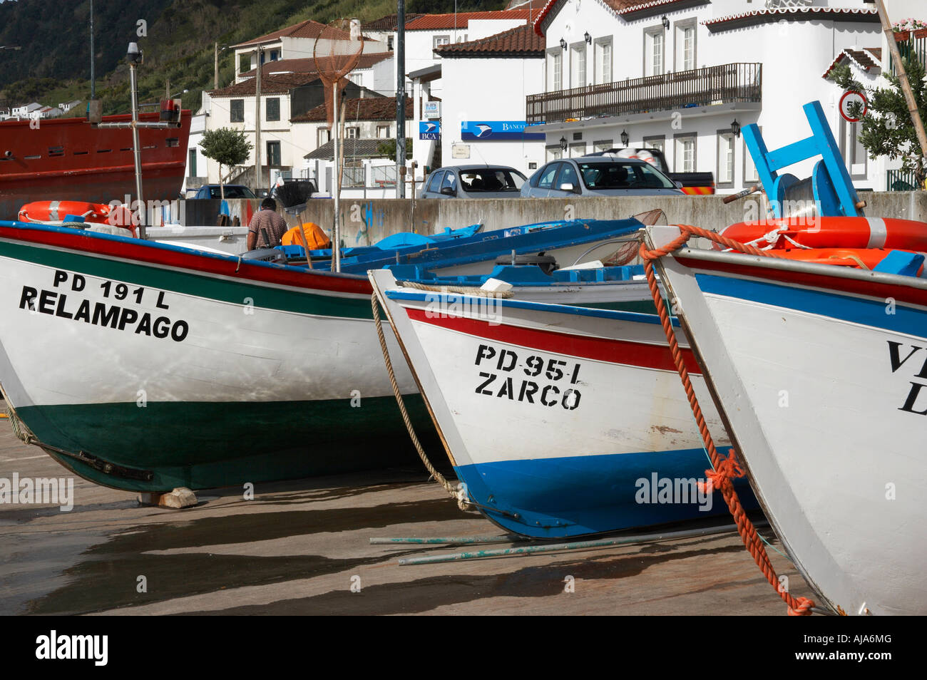 Fishing boats at Ribeira Quente on Sao Miguel island, The Azores ...