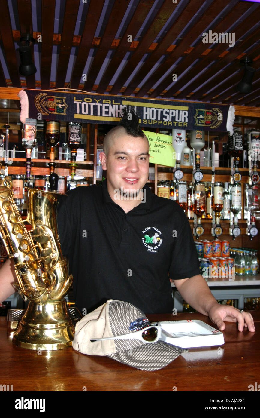 punk barman in the Globe Pub in Stanley on the Falkland Islands Stock ...