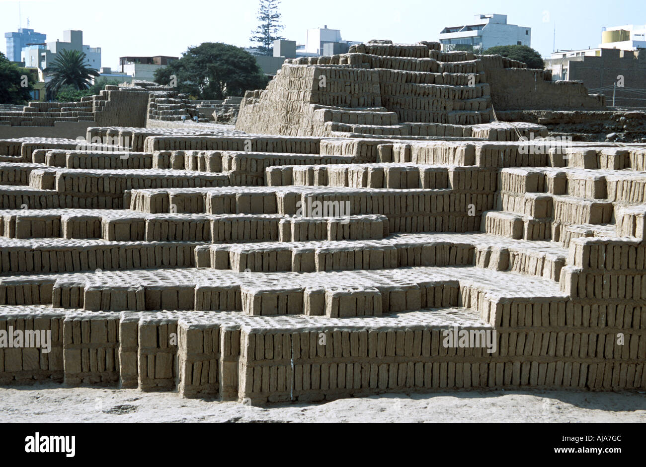 Adobe brick terraces, Huaca Pucllana Museum, Lima, Peru Stock Photo - Alamy