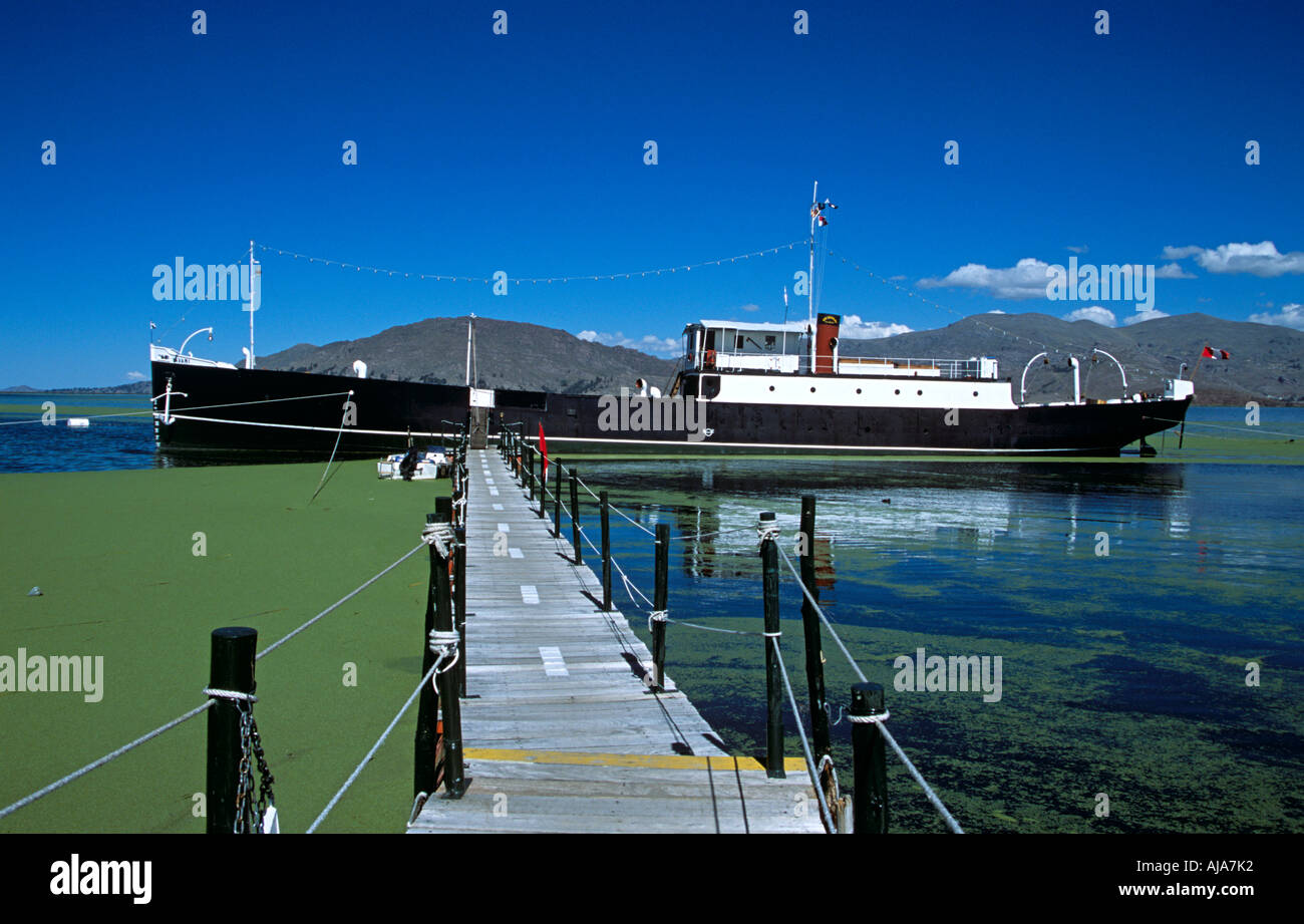 Yavari Steam Ship Naval Museum moored on Lake Titicaca at Hotel Posada ...