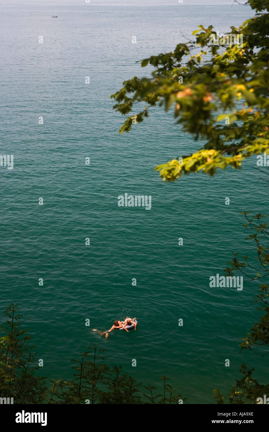 Bathers near Chillon Castle on Lake Geneva Vaud Switzerland July 2006 ...
