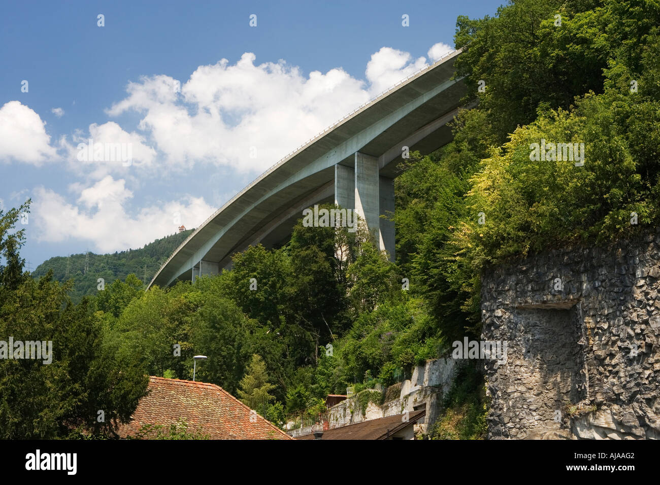 Motorway viaduct near Chillon Castle on Lake Geneva Vaud Switzerland ...