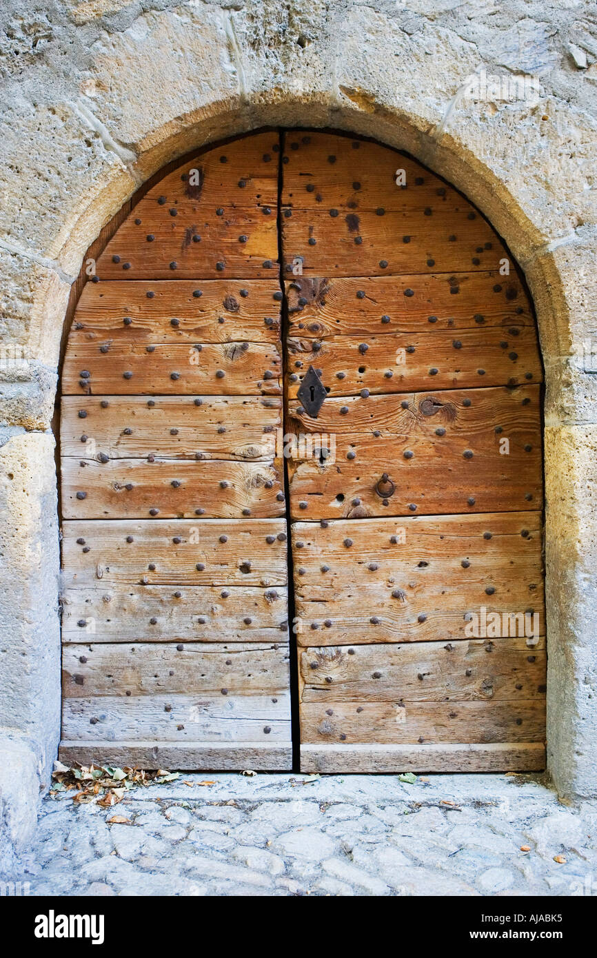 Heavy wooden door in the Chateau de Valere Sion Wallis Valais ...