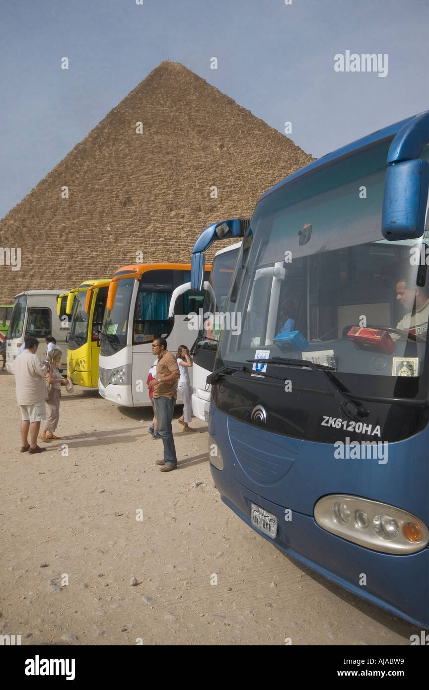 Egypt Cairo Giza tourist buses Pyramid Cheops Stock Photo - Alamy