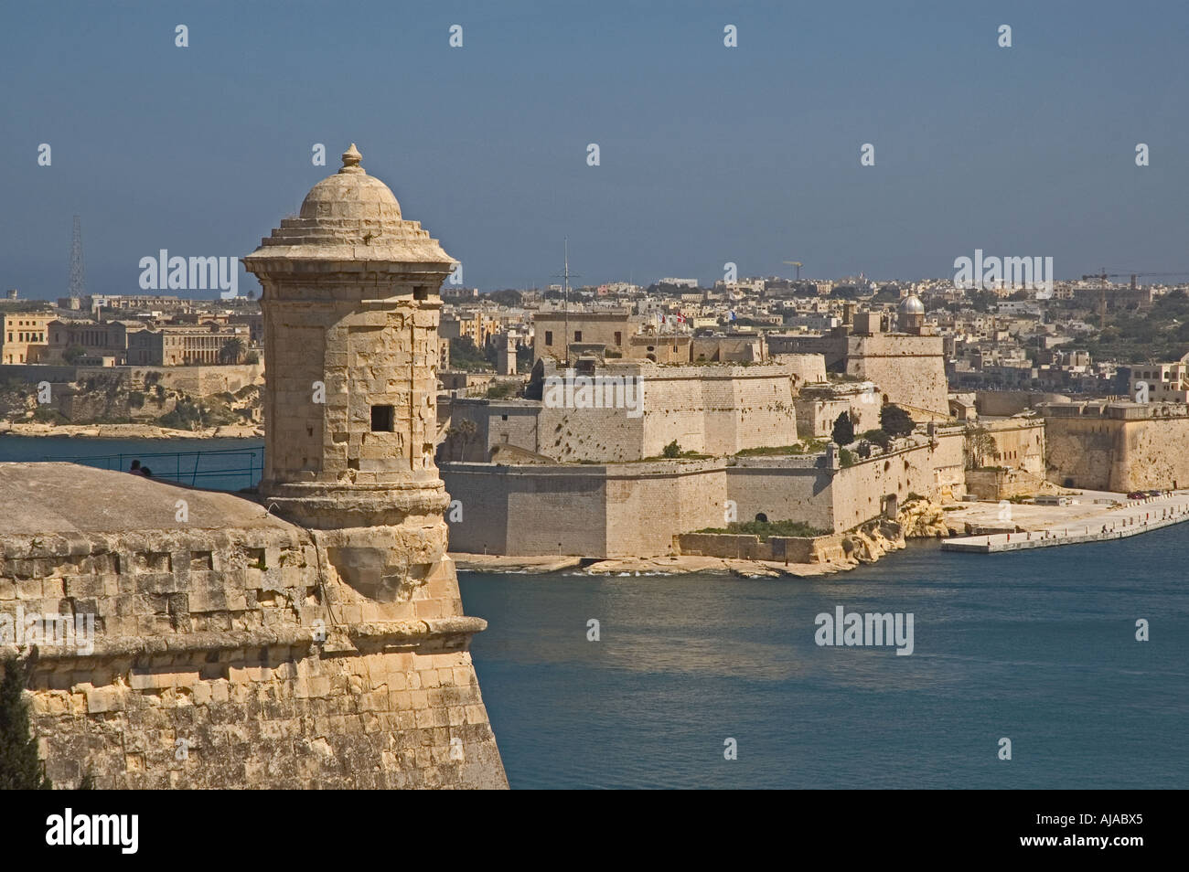 Malta Valletta city walls small bastion tower harbour Stock Photo - Alamy