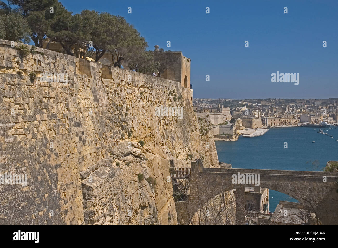Malta Valletta city walls harbour Stock Photo - Alamy