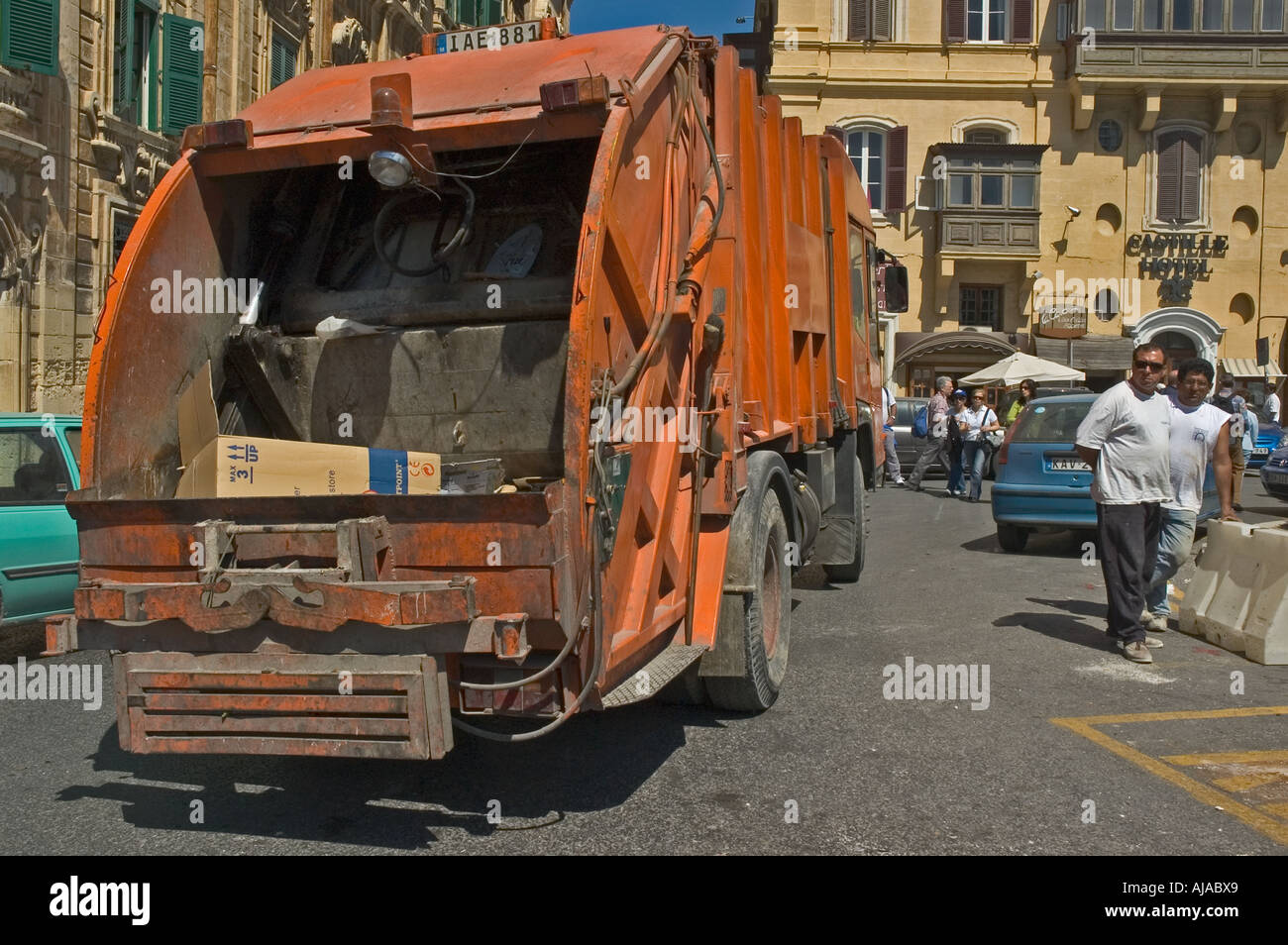 Malta Valletta South street waste disposal lorry Stock Photo - Alamy