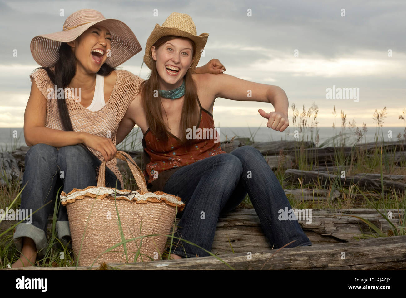 Two friends laugh pose hi-res stock photography and images - Alamy