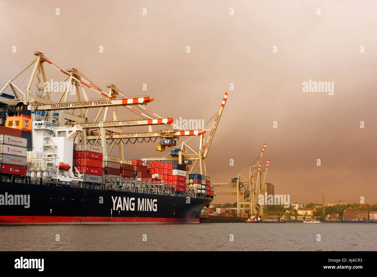 Yang Ming container ship in the port of Hamburg Germany May 2006 Stock ...