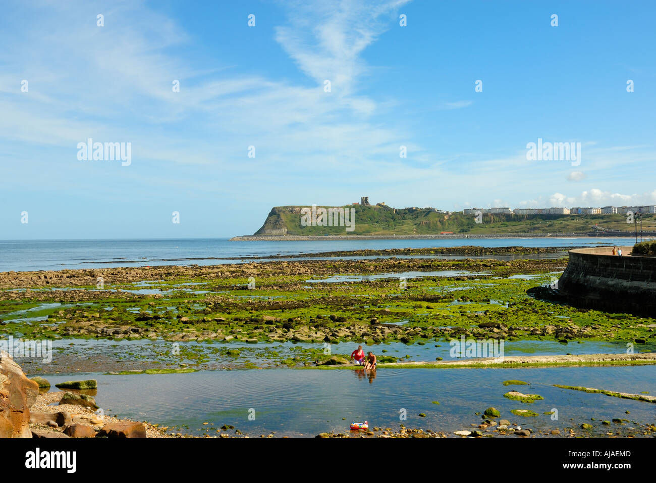 Low tide rock pools at Scalby Ness Rocks at the north end of North Bay ...