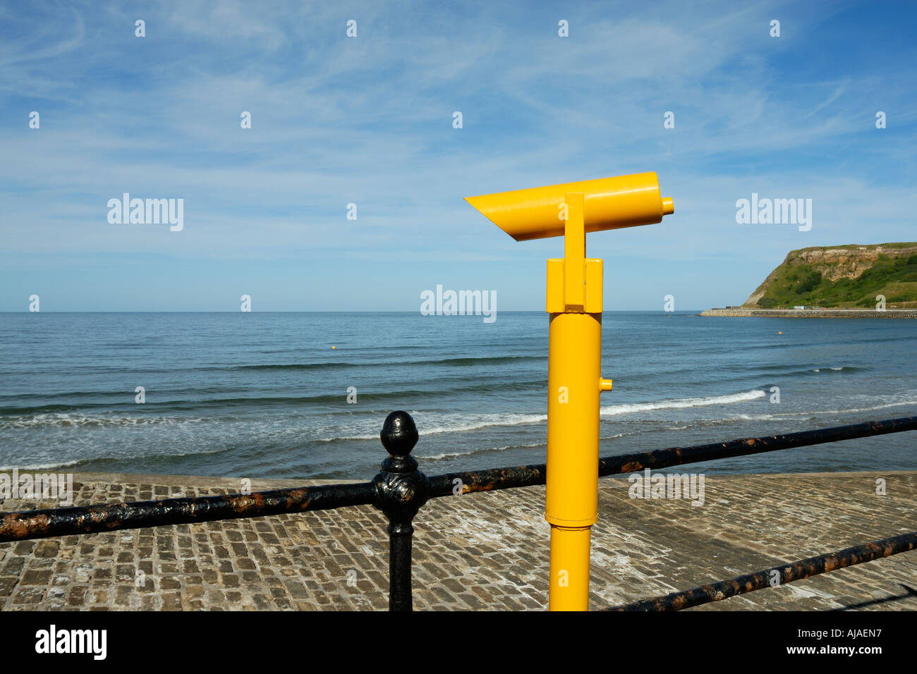 Seaside yellow telescope North Bay Scarborough North Yorkshire England ...