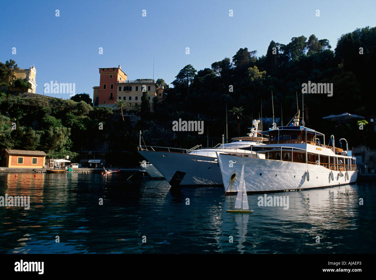 Luxurious yachts at Portofino's harbour Italian Riviera Italy Stock ...