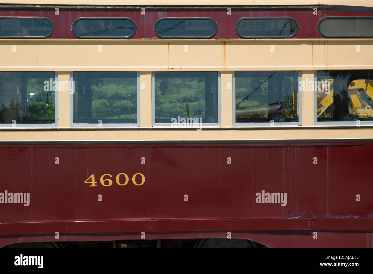 Side view of antique electric street car Stock Photo - Alamy