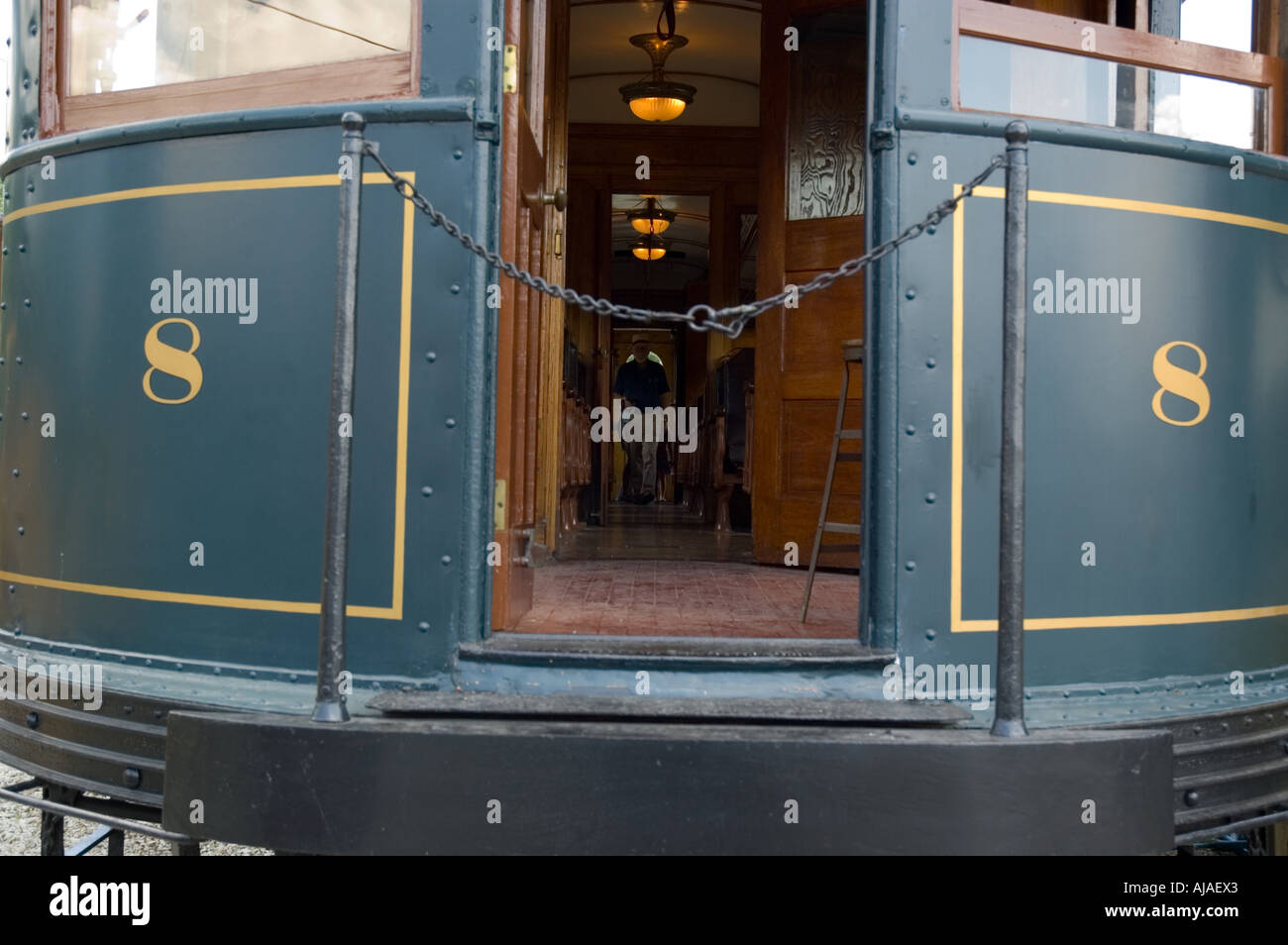 Doorway at rear of electric rail train Stock Photo - Alamy