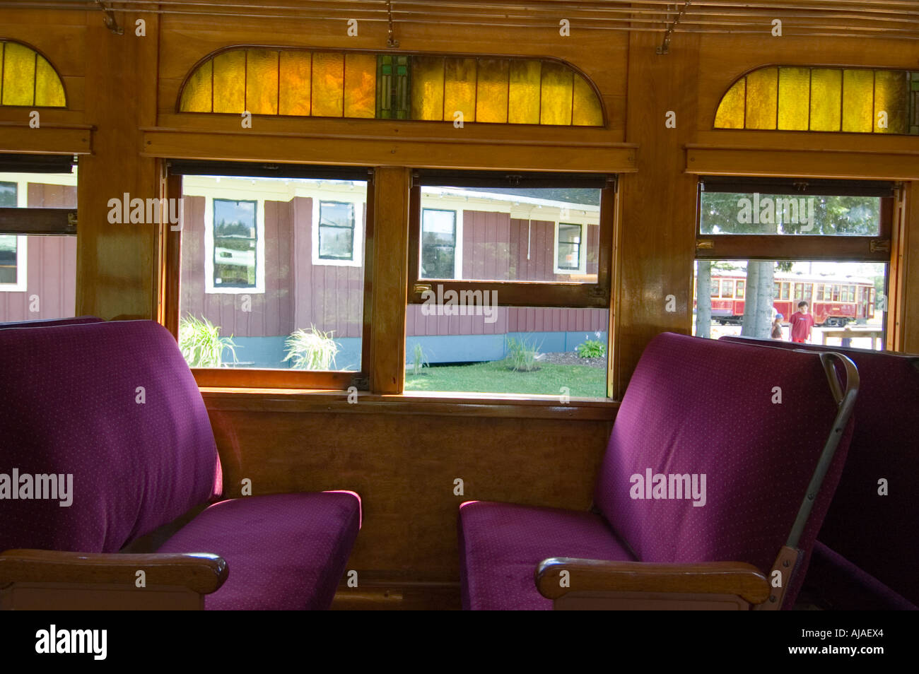 A window on an old electric luxury train Stock Photo - Alamy