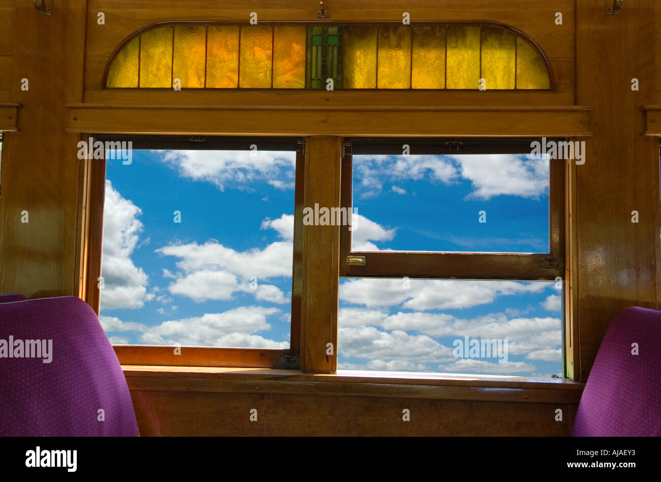 Interior window of antique luxury electric train Stock Photo - Alamy