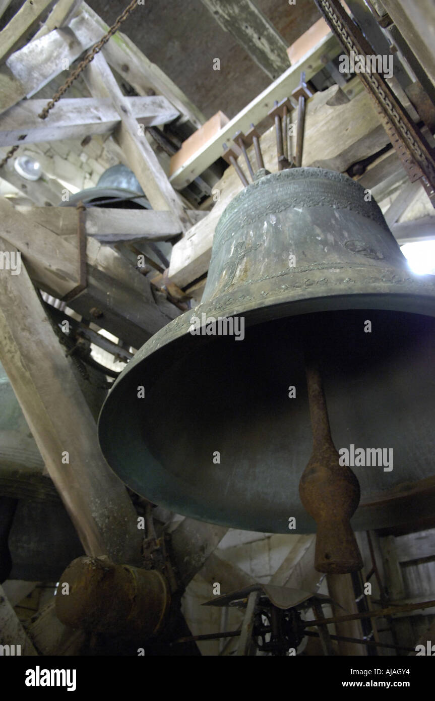la rochelle church interior columns huge large bell old timbers ...