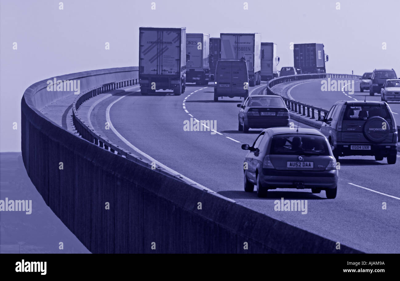 The Orwell Bridge on the A14 near Ipswich England carrying heavy ...