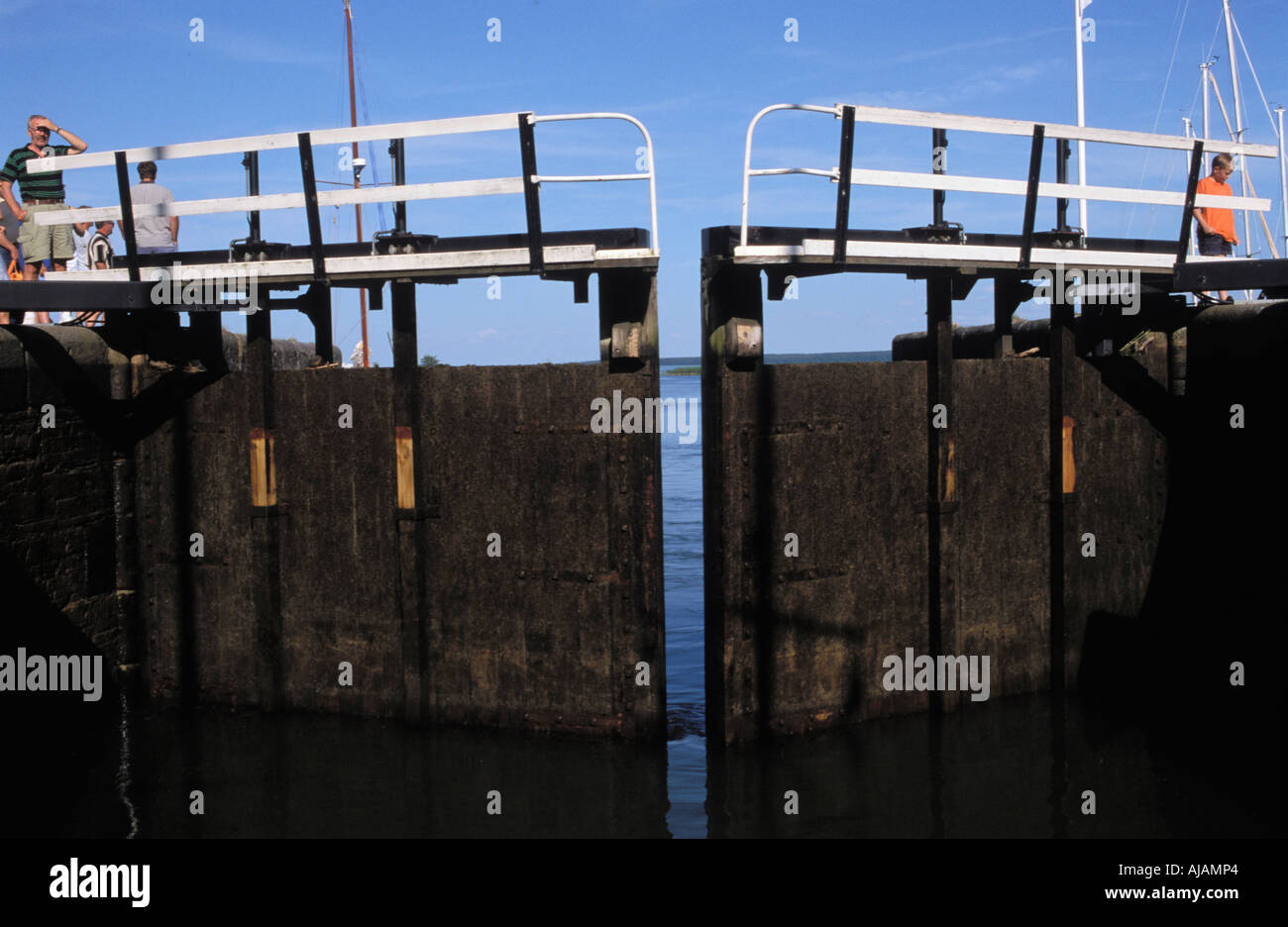 Sweden Gota Canal The gates to the lowest lock at Berg opens and the ...
