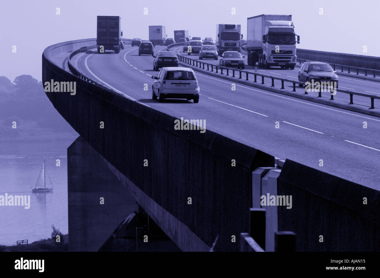 The Orwell Bridge on the A14 near Ipswich England carrying heavy ...