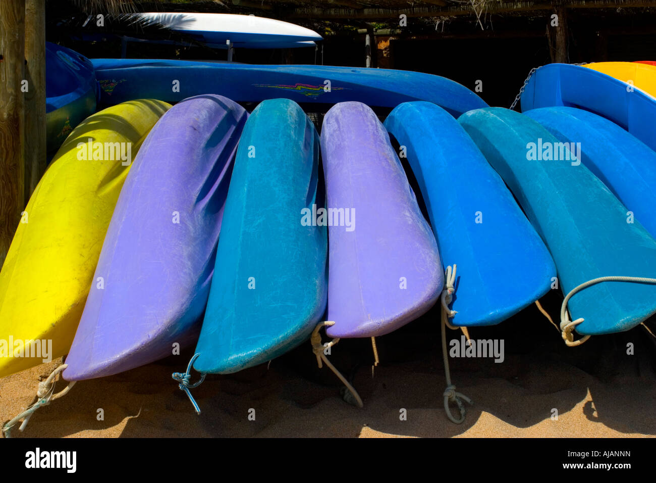 Coloured Canoes Stock Photo - Alamy
