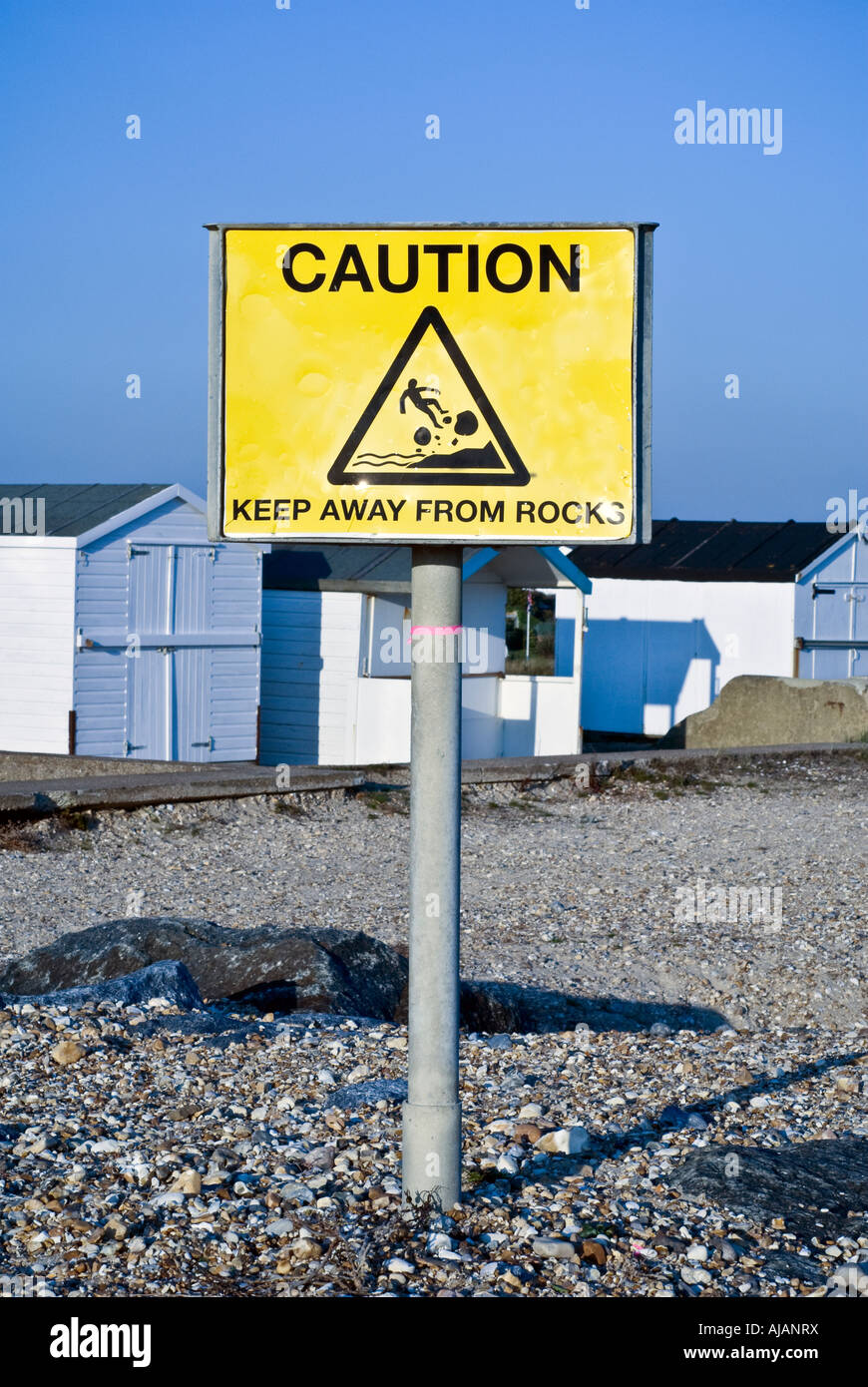 public information sign caution rocks seaside outdoors day Stock Photo ...